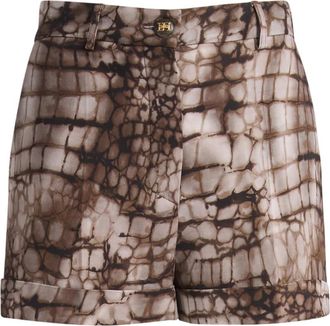 Elisabetta Franchi Femme, Shorts, Brun, Taille: 38 FR Short L&eacute;ger en Jersey avec Imprim&eacute; Alligator
