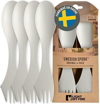 Light my fire Couvert Camping - Set Couverts Voyage 4 Sporks - Couverts Camping 3 en 1 - Cuill&egrave;re Fourchette Couteau Camping - Couvert Plastique Reutilisable 100% s