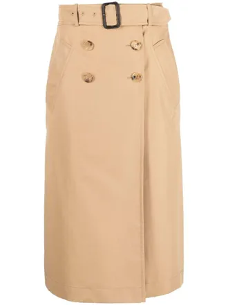 Moschino jupe mi-longue &agrave; taille haute ceintur&eacute;e - Marron