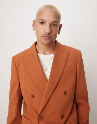 Asos Veste de costume ajustée à double boutonnage en tissu texturé effet froissé - Rouille-Rouge