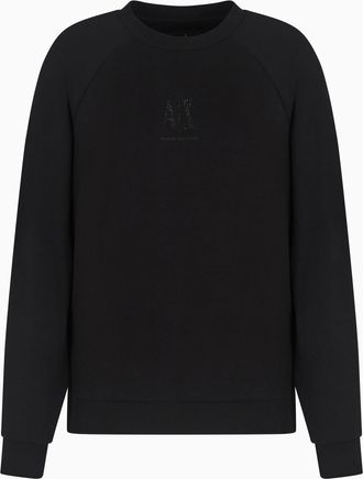 A|X Armani Exchange Damen Icon Project, Shiny Logo, Crewneck Sweatshirt, Schwarz, X-Klein