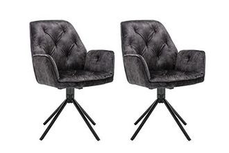 Byliving Esszimmerstuhl 2er Set Sarina/Vintage-Samt anthrazit/Gestell Metall schwarz/Sitzschale 360&deg; drehbar/Esszimmerstuhl/Armlehnstuhl/B 59,5, H 89, T 62 cm