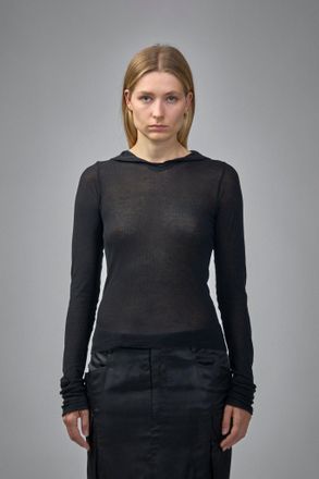Rick Owens Knit T-Shirt Cropped Hooded Rib LS Tee