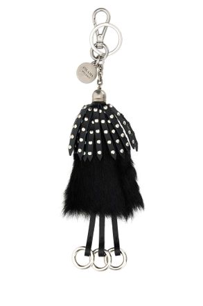 Prada Womens Black Calf Hair And Leather Keyring Nero Acciaio-Vitello-Bos Taurus Portachiavi Keychains
