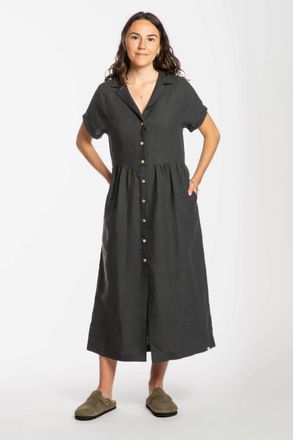 Matona Damen vegan Kleid Mit Kragen Schwarz
