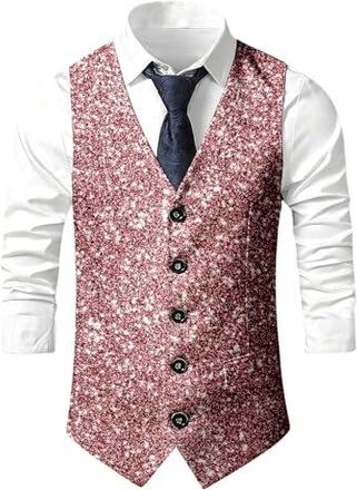 Generico Gilet pour homme Carnaval Costume color&eacute; avec imprim&eacute; masque Col en V Costume de carnaval Costume &agrave; th&egrave;me de Venise | pour sc&egrave;ne et d&eacute;fil&eacute;, A Ros&eacute;, XX