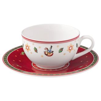 Villeroy & Boch Toys Delight Tee-/Kaffeetasse mit Untertasse, 70 ml, Weihnachtliches Kaffeegeschirr, Premium Porzellan, Rund, Rot