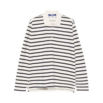 Junya Watanabe Homme, Tops, Beige, Taille: XL Striped Long Sleeve Polo
