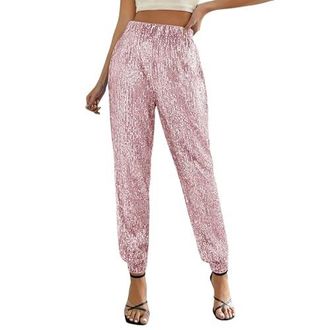 Generic Jean &agrave; paillettes pour femme - Grandes tailles - Pantalon &agrave; paillettes - Jambes larges - Tenue de f&ecirc;te &eacute;l&eacute;gante - Pantalon festif - Costume disco - Ta