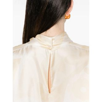 Carven High-Neck Silk Patterned Blouse - Beige