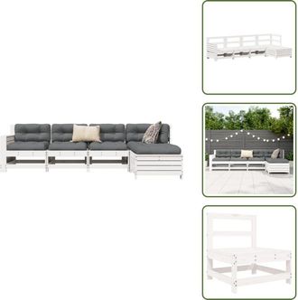 vidaXL 5-tlg. Garten-Sofagarnitur Wei&szlig; Massivholz Kiefer - Gartenlounge - Gartenm&ouml;belset - Holz M&ouml;bel - Kiefernholz - Esszimmergarnitur