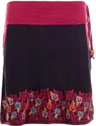 vishes Alternative Bekleidung - Damen Mini-Rock 100% Baumwolle Blumen-Muster extra breiter Bund mit Kordel-Zug und Taschen mit Stickerei schwarz 44