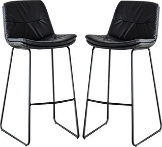 Generic Lederbezogene Barhocker, gepolsterte Tresenhocker mit R&uuml;cken- und Fu&szlig;st&uuml;tze, hohe Barhocker f&uuml;r K&uuml;cheninsel, Caf&eacute;, Kneipe