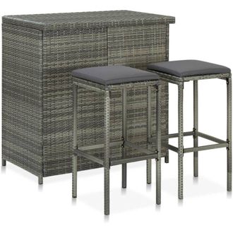 vidaXL Ensemble de bar 3 pcs R&eacute;sine tress&eacute;e Gris