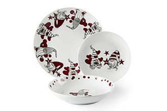 Excelsa Gnome Sweet Home Service de vaisselle 18 pi&egrave;ces, porcelaine