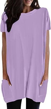 Generic Blingko Tee Shirt Femme Long Sport Oversize Col Rond Tee Shirts &agrave; Manche Courte Et&eacute; T-Shirt AVCE Poches Casual Ample Tops Couleur Unie Tee Blouse Mode