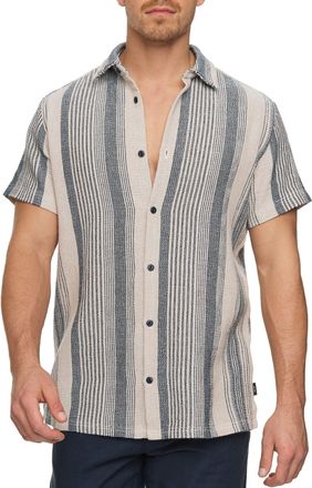 Indicode Herren INCosby Kurzarmhemd mit Button-Down-Kragen | Herrenhemd gestreift Kurzarm Hemd Beige, XXL