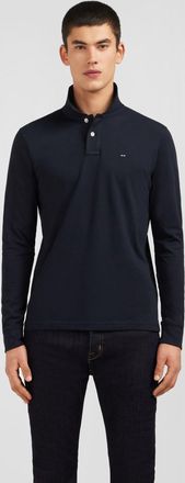 Eden Park Polo Manches Longues Noir Uni En Piqué De Coton Stretch