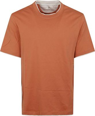Brunello Cucinelli Homme, Tops, Orange, Taille: M T-shirt en coton superpos&eacute;