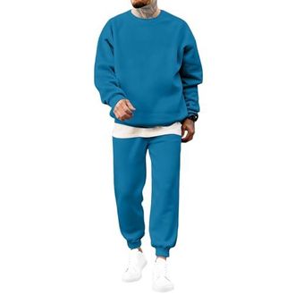 Generic Surv&ecirc;tement de sport 2 pi&egrave;ces pour homme, compos&eacute; dun sweat-shirt et dun pantalon de jogging pour homme, en coton m&eacute;lang&eacute;, avec col rond et taille &eacute;la