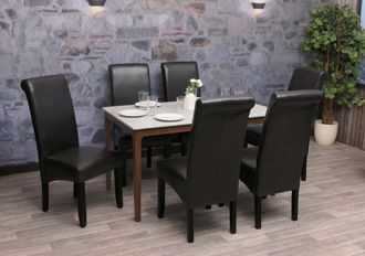Mendler 6er-Set Esszimmerstuhl HWC-N67, Stuhl K&uuml;chenstuhl Lehnstuhl Massivholz Kunstleder - schwarz-braun, Schwarze Beine