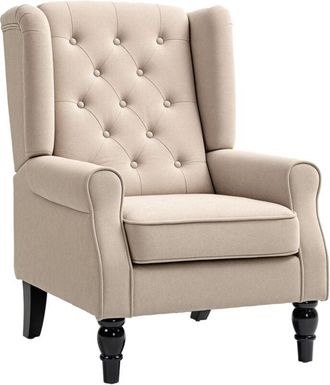 HOMCOM Fauteuil de salon capitonné - HOMCOM - avec assise large, pieds en bois, style classique - grand confort - 74 x 87 x 102 cm - beige