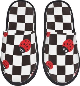 Generic Chaussons Femme Homme Insect À Carreaux Noirs Et Blancs Chaussons Femme Adultes Doux Pantoufles DExtérieur, Pour Hommes, Fête, Femmes, L