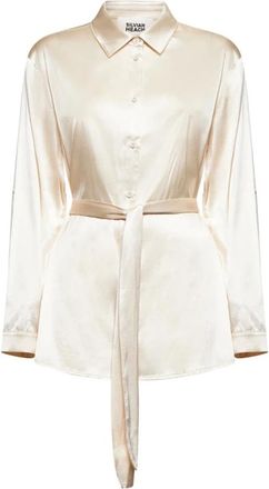 Silvian Heach Femme, Blouses et Chemises, Beige, Taille: 36 FR Chemise satinée avec frontal