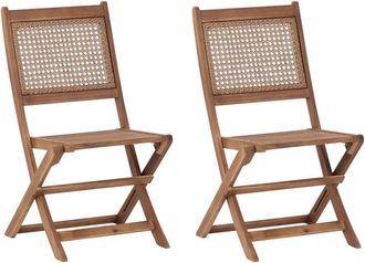 Beliani Gartenstuhl 2er Set Hellbraun Akazienholz Klappbar Wiener-Geflecht ohne Armlehnen Rustikal Terrasse Balkon Out- & Indoor Holzstuhl Klappstuhl