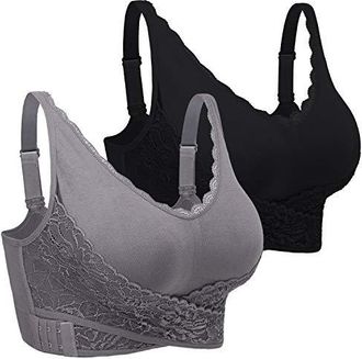 iClosam Soutien-Gorge de Sport Femme Soutien Gorge sans Armature en Dentelle Push Up Brassiere Classiques sans Couture Confortable pour Quotidien Sport Yoga N