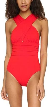Generic Maillots De Bain Une Pieces Femme Push Up Taille rembourrée Solide Dos Bikini Tankini Licou Haut Maillots de Bain Maillots de Bain Une pièce (Red, S)