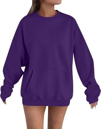 Generic Sweatshirts pour femmes UK Sweatshirts UK pour femme UK couleur unie surdimensionn&eacute; haut col rond manches longues automne hiver d&eacute;contract&eacute; confortabl