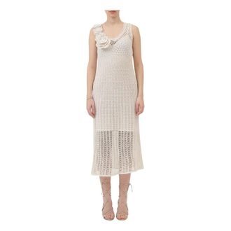 Ermanno Scervino Gestricktes Maxikleid mit floralen Applikationen - - Dresses - Damen - Wei&szlig; - S