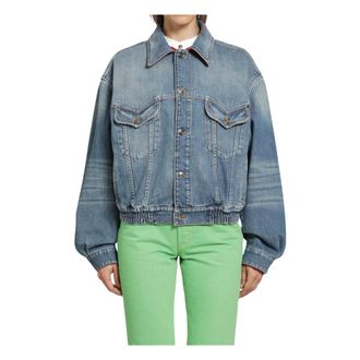 Versace Femme, Vestes, Bleu, Taille: 36 FR Blouson en jean ample