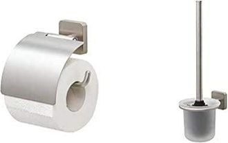 Tiger Onu Toilettenpapierhalter mit Deckel, Edelstahl gebürstet, 13 x 12,6 x 4,2 cm + Onu Toilettenbürste, Edelstahl gebürstet, 11 x 37,7 x 14,1 cm