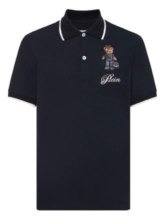 Philipp Plein polo à logo Teddy Bear brodé - Bleu