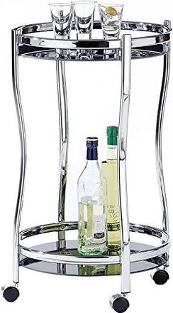 IDIMEX Chariot de Service Vega Table dappoint Ronde sur roulettes Chariot &agrave; th&eacute; et Boisson en m&eacute;tal chrom&eacute;, avec 2 &eacute;tag&egrave;res en Verre tremp&eacute; Noir