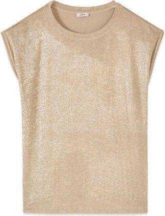 Oltre Femme, Tops, Beige, Taille: 44 FR T-shirt &agrave; effet m&eacute;tallique