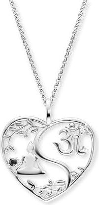 Engelsrufer Chaîne coeur Bouddha et OM en argent sterling 925 pour femme - Oxyde de zirconium - Fermoir mousqueton - Longueur : 42 + 4 + 4 cm, 50 cm, Argent sterl
