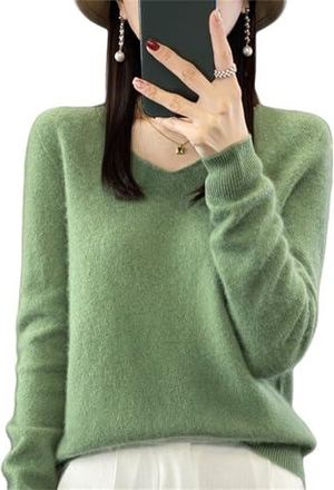 Generic Pull en cachemire pour femme, automne hiver, chaud et doux, tricot&eacute;, ample, col en V, manches longues, turquoise, XL