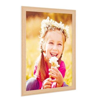 Photolini Bilderrahmen A4 21x30 cm Holz Natur Landhaus-Stil, Holz-Rahmen, Made in Germany, Echtglas, zum Aufhängen, mit Zubehör - perfekt für Familienfotos & Ur