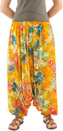 Coline Sarouel Femme 3 en 1 bohème imprimé Tropical - Couleur : Orange - Taille Unique