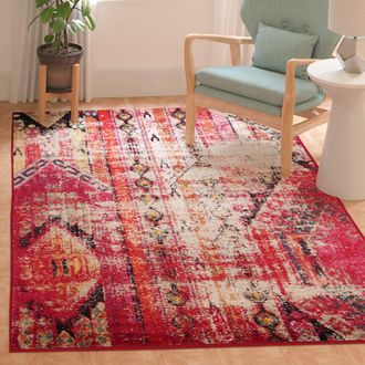Safavieh Boho Teppich f&uuml;r Wohnzimmer, Esszimmer, Schlafzimmer - Monaco Collection, Kurzer Flor, Magenta und Multi, 91 X 152 cm