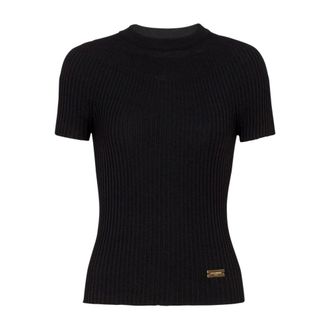 Balmain Femme, Pulls, Noir, Taille: 40 FR Top en maille c&ocirc;tel&eacute;e