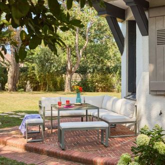 Sweeek Salon. table de jardin aluminium 9 places kaki et beige - Convivio Kaki / Beige