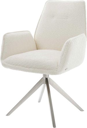 DELIFE Polsterstuhl Zoa-Flex Kreuzgestell breit Edelstahl Boucl&eacute; Wei&szlig; Taschenfederkern