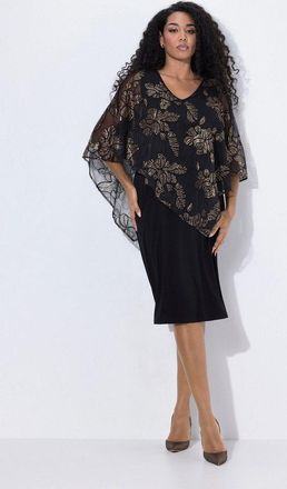 Ulla Popken Abendkleid Kleid doppellagig Pailletten V-Ausschnitt 3/4-Arm