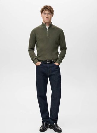 Mango Pull-over maille c&ocirc;tel&eacute;e col zipp&eacute; olive - Homme - XXL - MANGO MAN