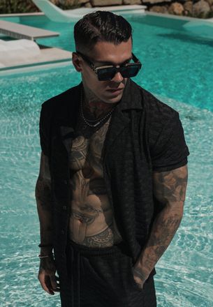 Siksilk Herren Schwarzes Frottee-Shirt XXL