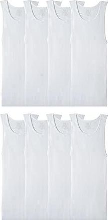 Fruit Of The Loom Sleeveless Tank A-Shirt, Tag Free & Moisture Wicking, Ribbed Stretch Fabric Tricot, Lot de 8, Blanc, XL Homme
